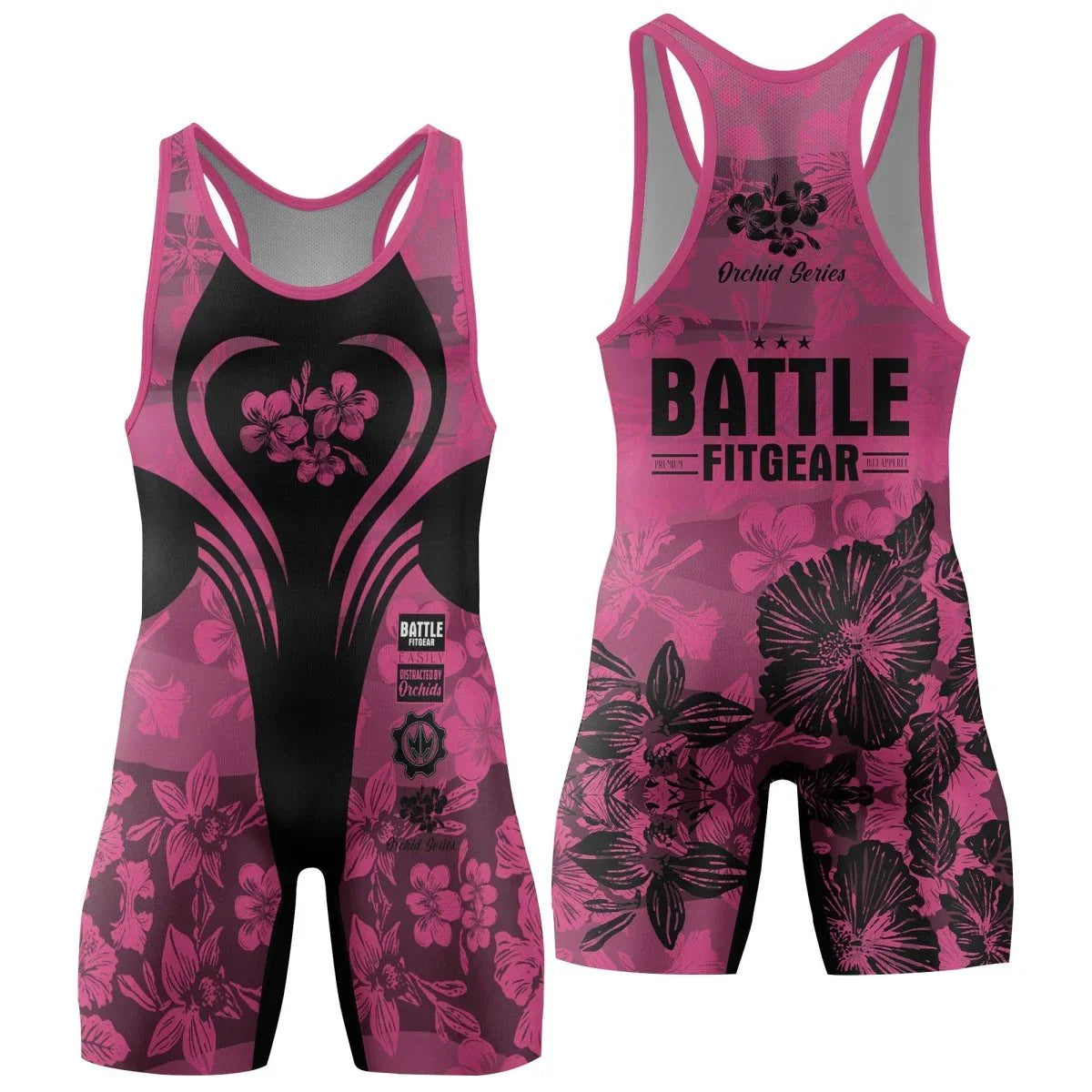Orchid Series Floral Pink Heart Pattern Wrestling Singlets