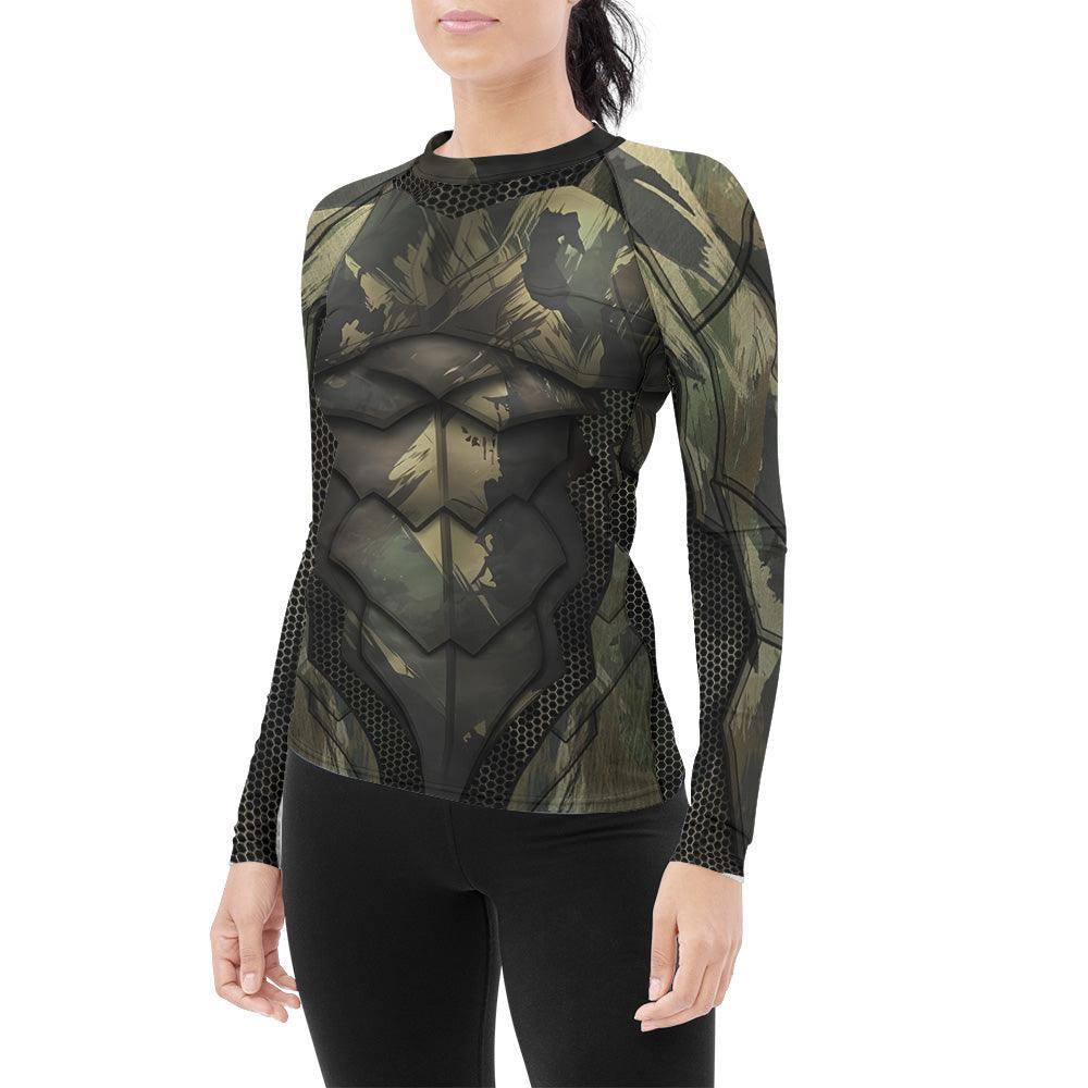 Army Camo Shell Women's Long Sleeve Rash Guard | Army Camo Rash Shirt