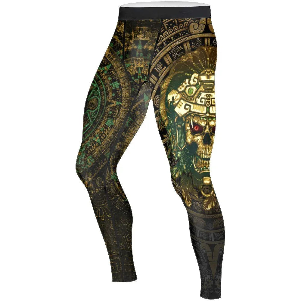 Aztec Jungle Warrior Mask Men Compression Leggings | Aztec Yoga Tights