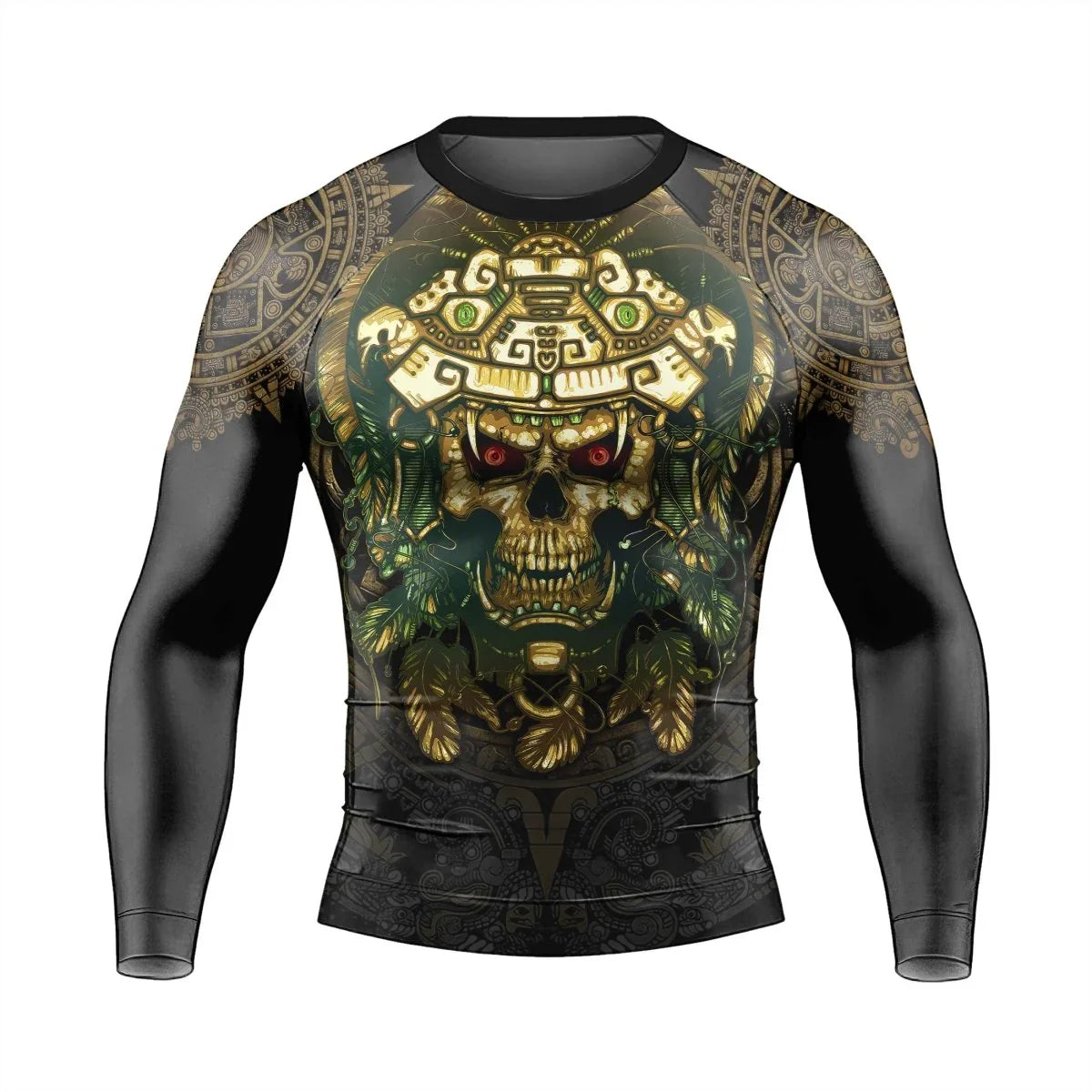 Aztec Jungle Warrior Mask Men's Long Sleeve Rash Guard