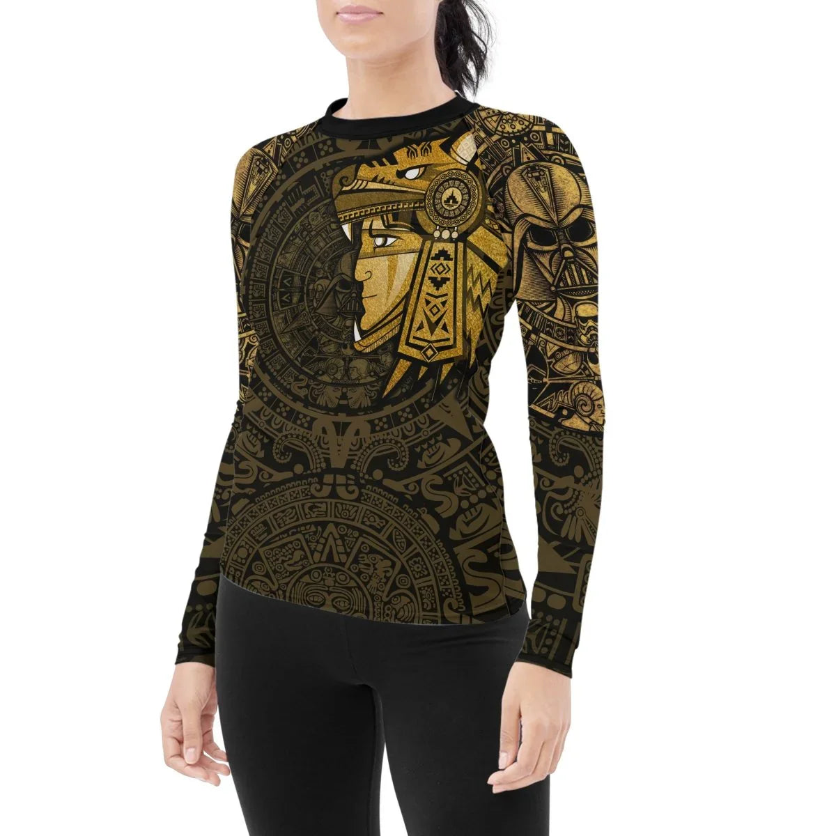 Darth Vader Aztec Calendar Women's Long Sleeve Rash Guard