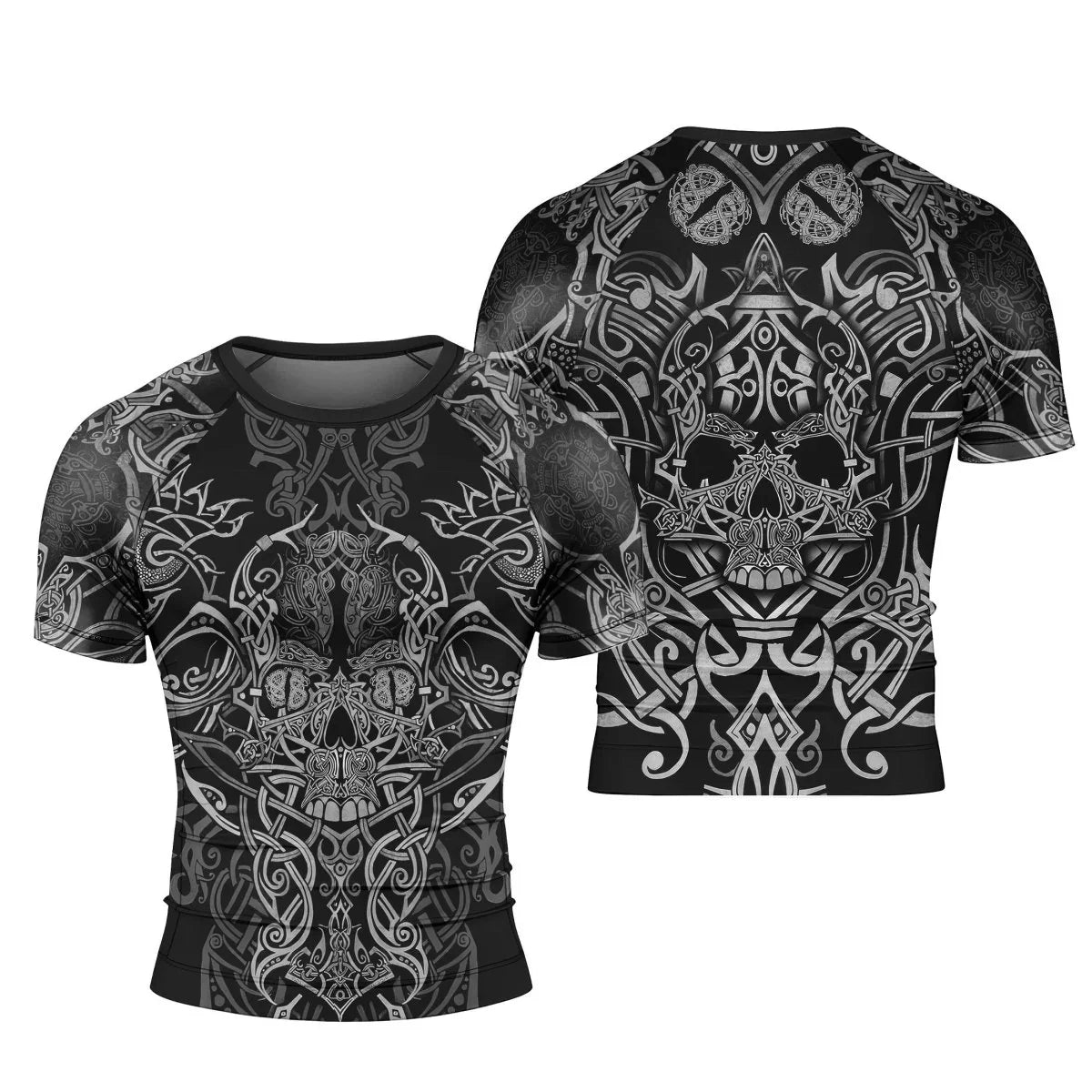 Viking Norse Skull Short Sleeve Rash Guard | Skull MMA Rashguard