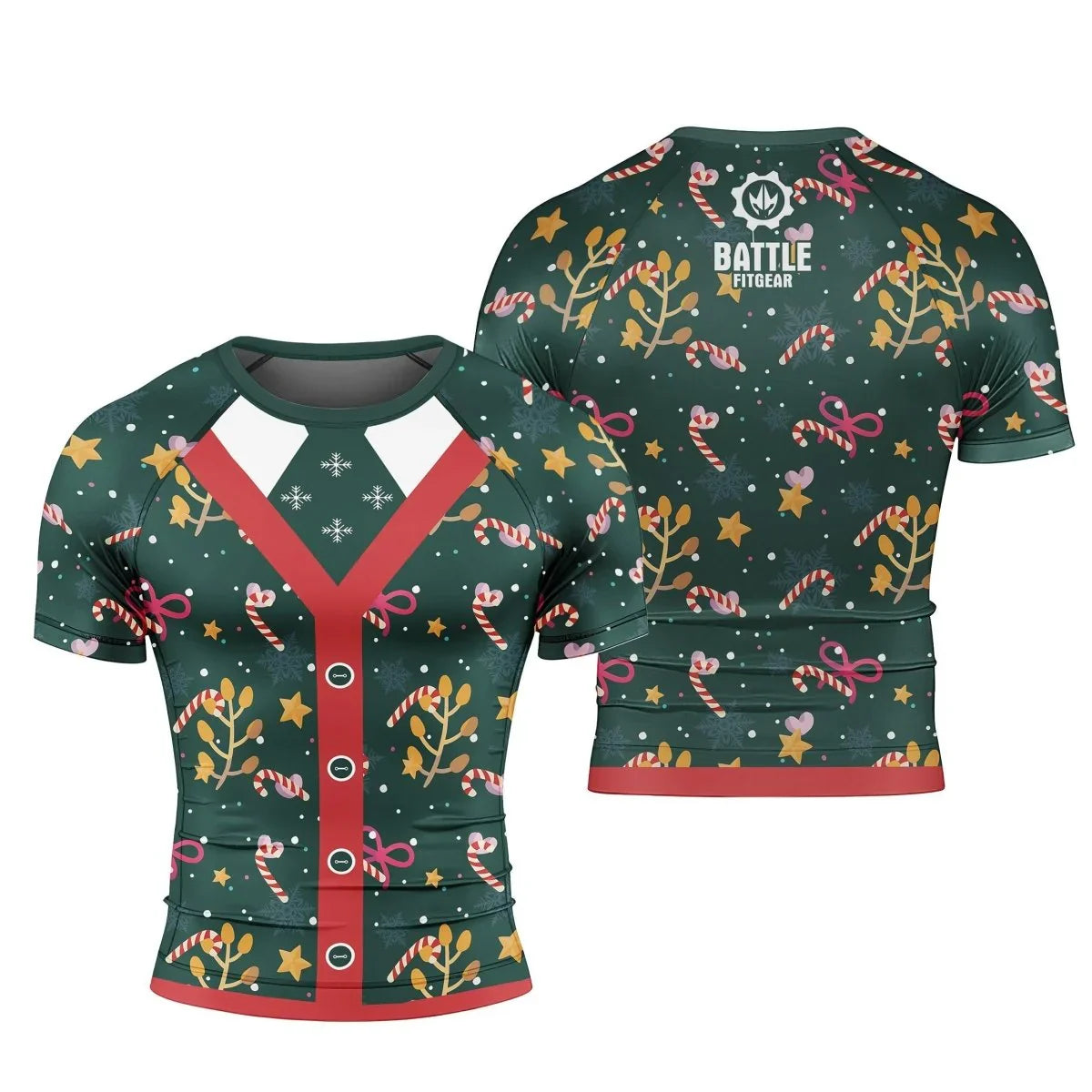 Merry Xmas Short Sleeve Rash Guard - Flexible & Comfortable