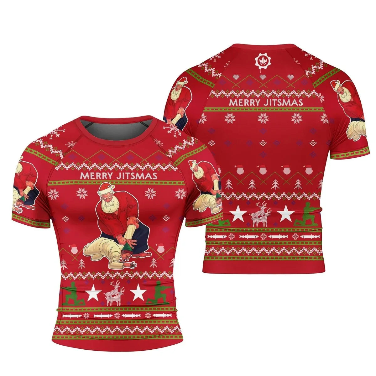 Santa Merry Jitsmas Short Sleeve Rash Guard | Christmas Rash Guard
