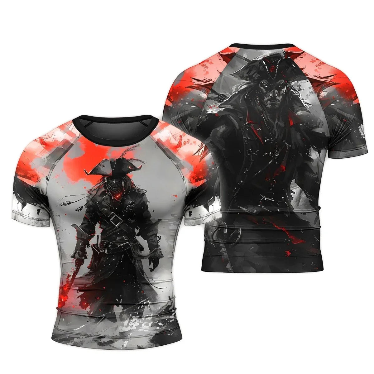 Shadow Pirate Caribbean Men Short Sleeve Rash Guard | Workout Shirt