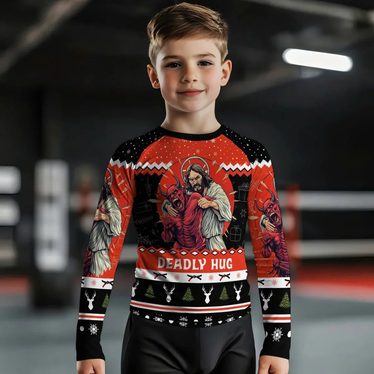 Jesus Deadly Hug Kids Rash Guard | Athletic Wear