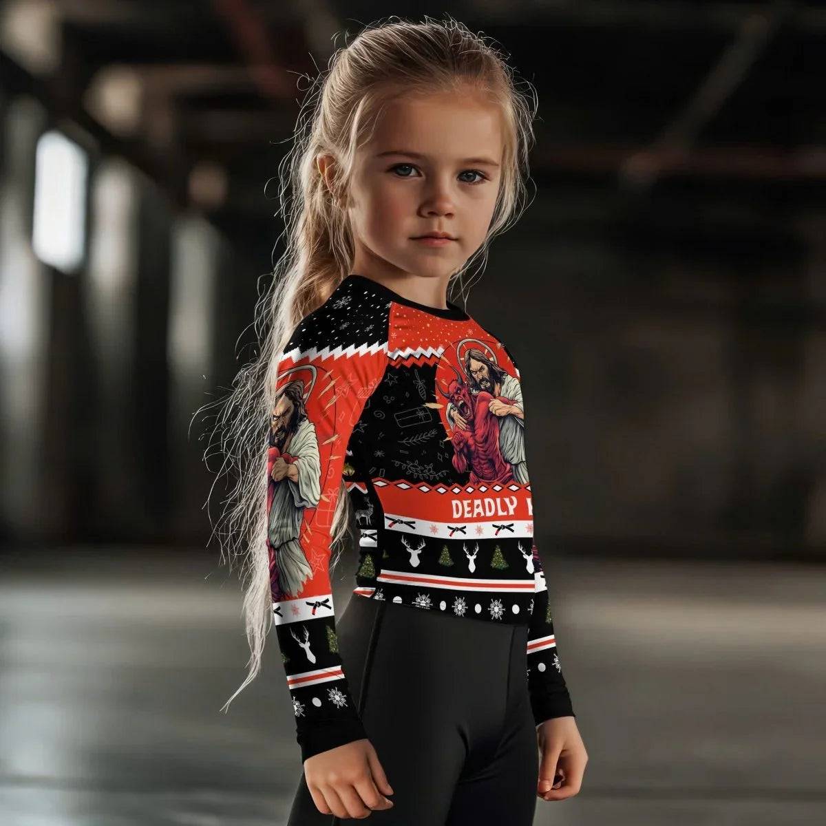 Jesus Deadly Hug Kids Rash Guard | Athletic Wear