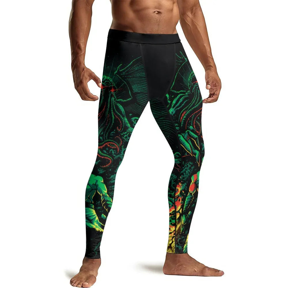 Kratos Versus Cthulhu Men's Compression Leggings | Yoga Tights