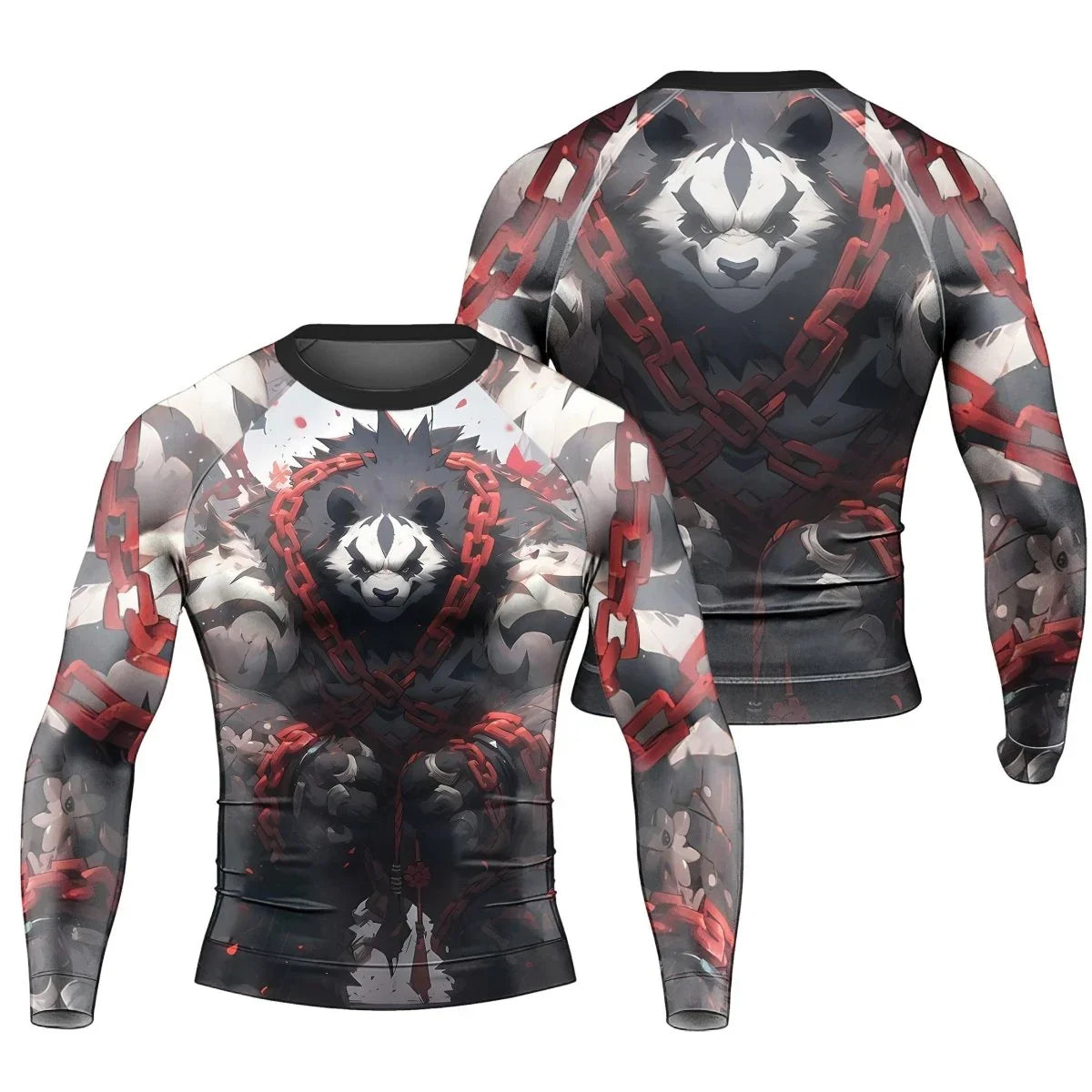 Warrior Panda Skull Long Sleeve Rash Guard | Panda Skull Workout Shirt