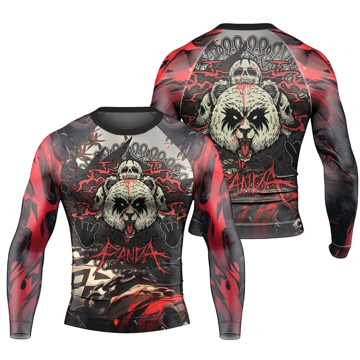 Panda Skull Long Sleeve Rash Guard | Panda Skull Compression Shirt