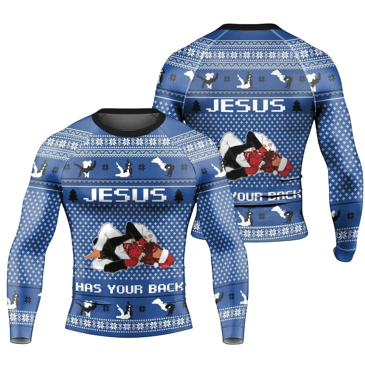 Jesus Santa Choking Long Sleeve Rash Guard | Christmas Rashguard