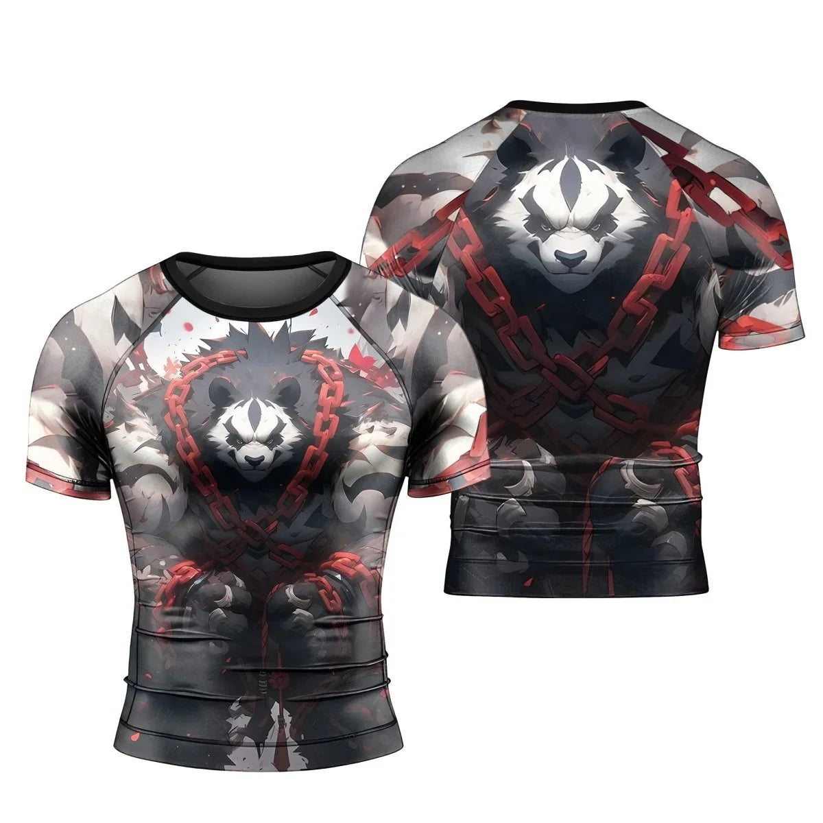 Warrior Panda Skull Short Sleeve Rash Guard| Panda Skull Workout Shirt
