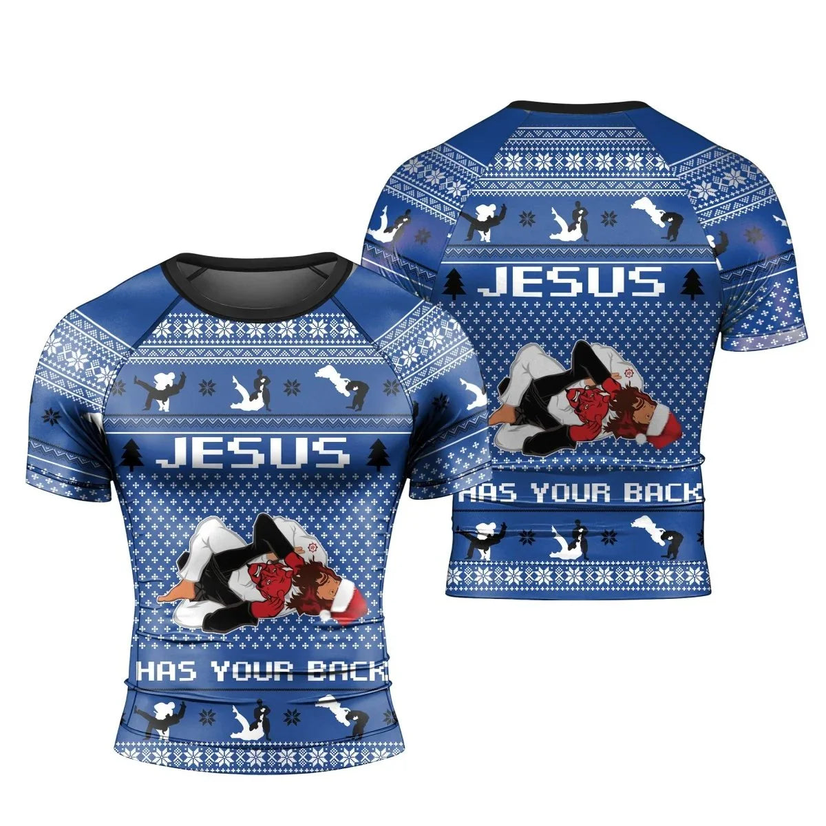 Jesus Santa Choking Short Sleeve Rash Guard | Santa RashGuard
