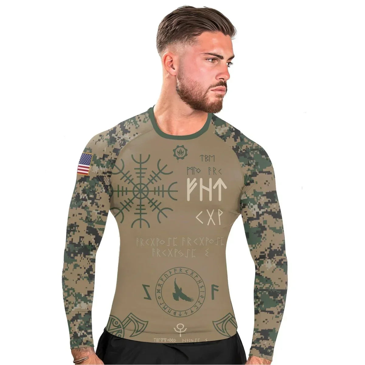 Marine Veteran Viking Men's Long Rash Guard | Viking Workout Shirt