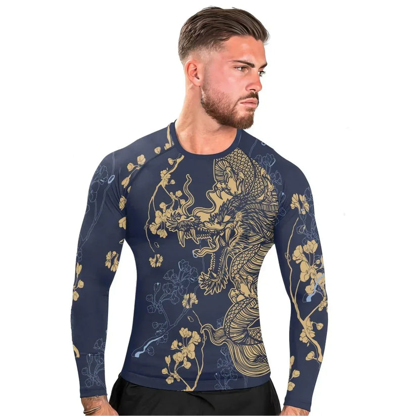 Flower Chinese Dragon Long Sleeve Rash Guard | Dragon Fightwear