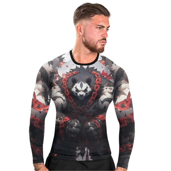 Warrior Panda Skull Long Sleeve Rash Guard | Panda Skull Workout Shirt
