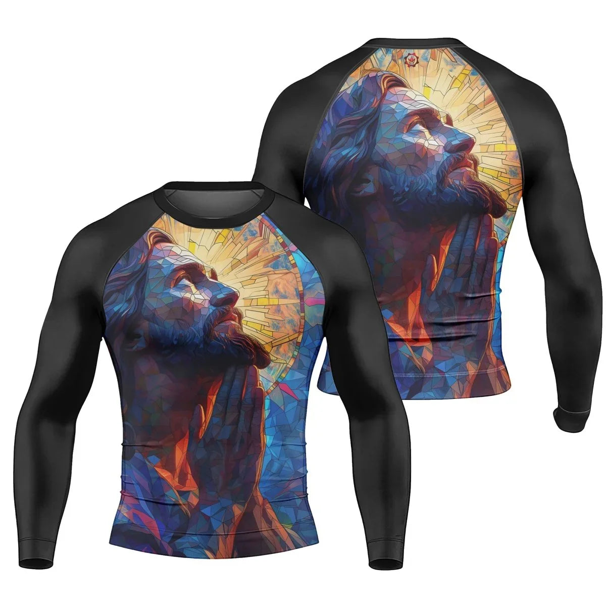 Merciful Jesus Men's Long Sleeve Rash Guard | Jesus Compression Shirt