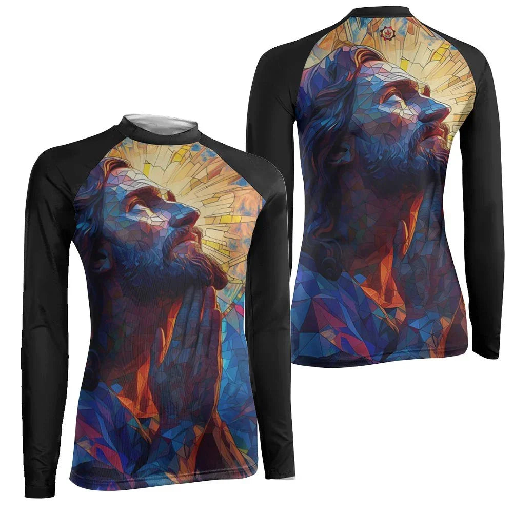 Merciful Jesus Women's Long Sleeve Rash Guard | Jesus Workout Shirt