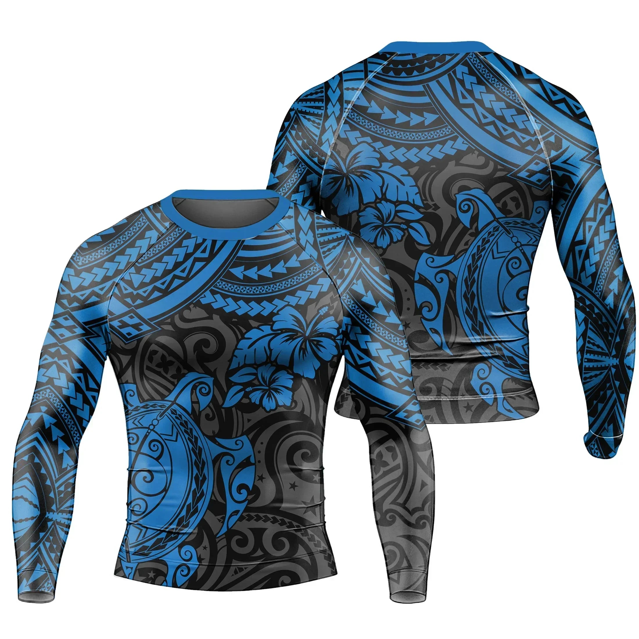 Ocean Honu Tattoo Men's Long Sleeve Rash Guard for MMA & Fitness