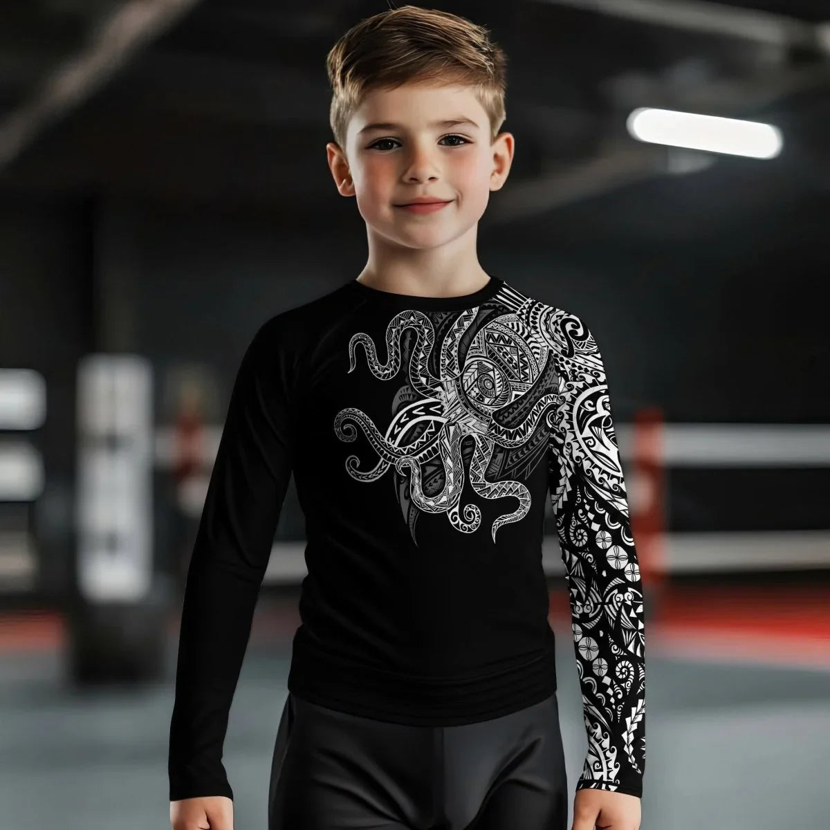 Octopus Tribal Tattoo Kids Rash Guard | Athletic Wear
