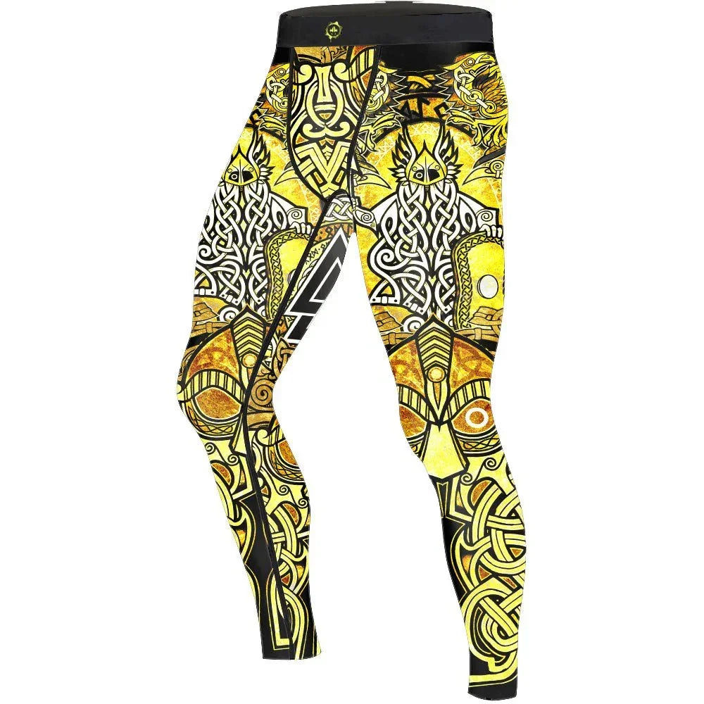 Odin Norse Rune Men's Compression Leggings | Viking Stirrup Pants