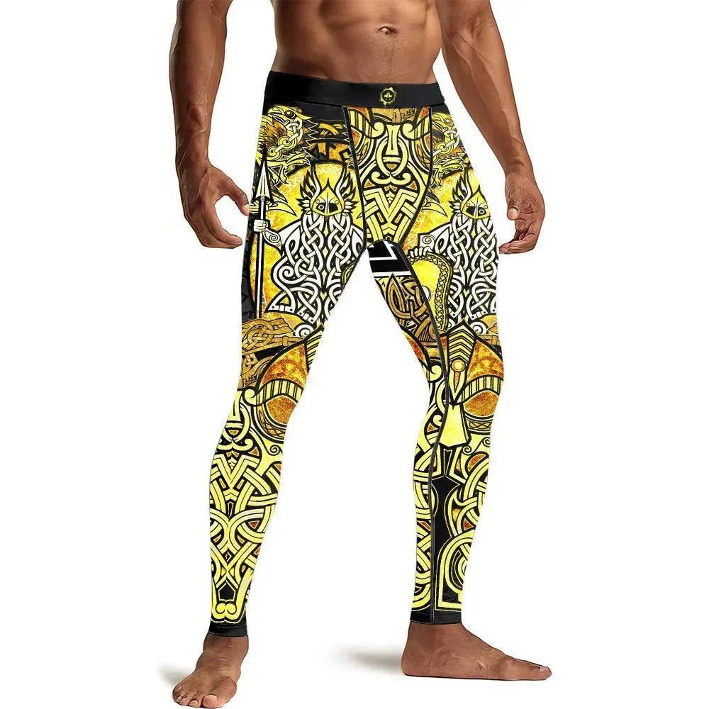 Odin Norse Rune Men's Compression Leggings | Viking Stirrup Pants