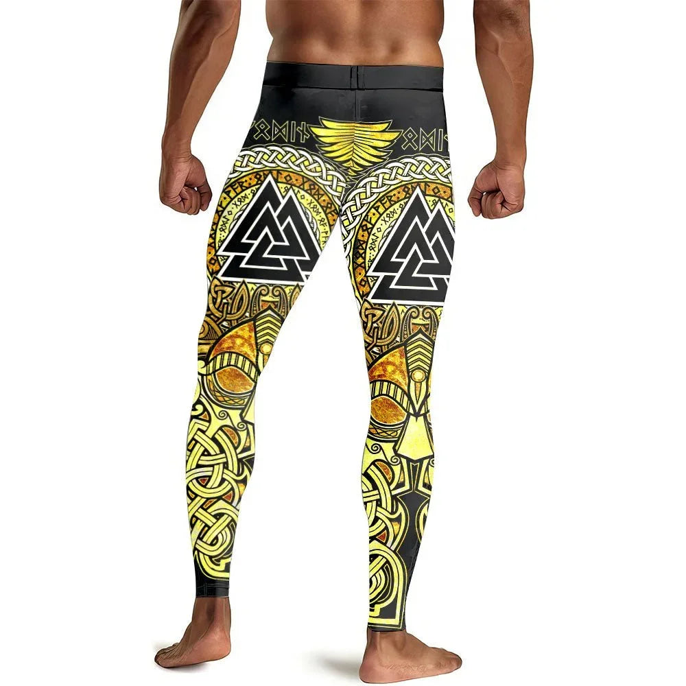 Odin Norse Rune Men's Compression Leggings | Viking Stirrup Pants