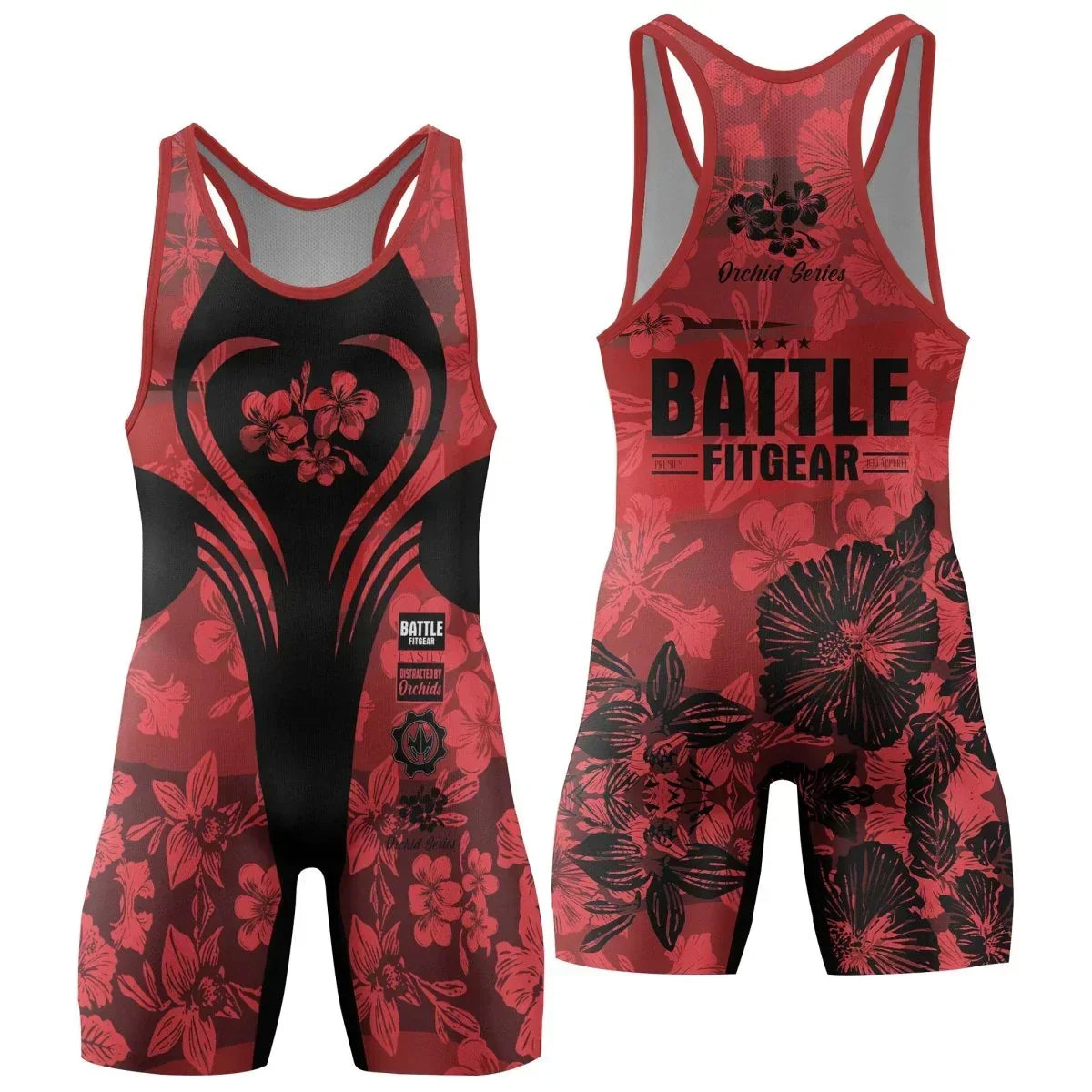 Orchid Series Floral Red Heart Pattern Wrestling Singlets