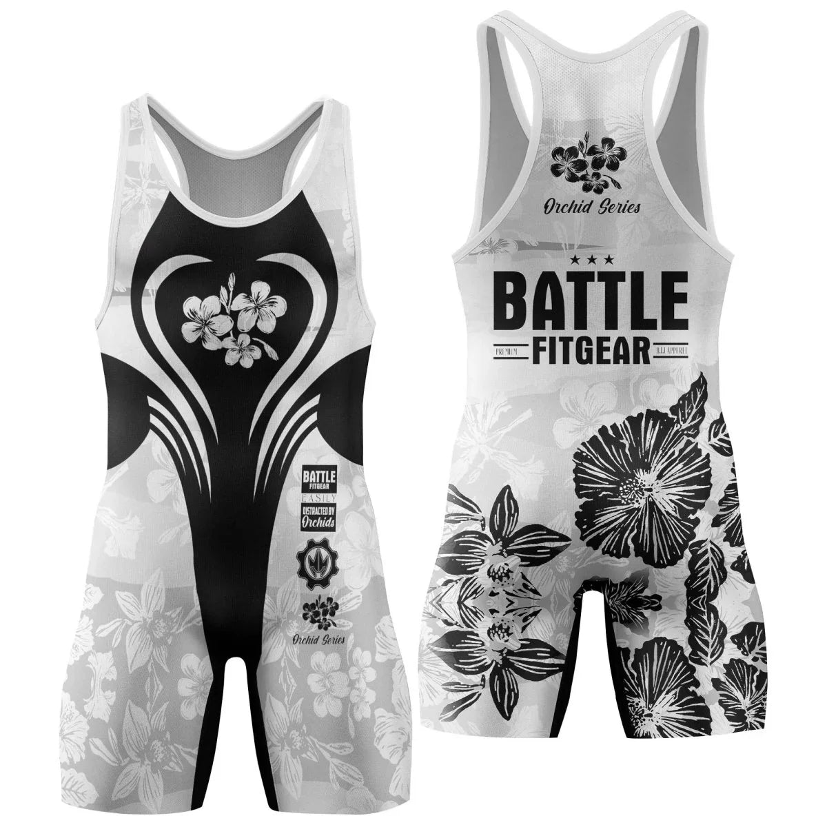 Orchid Series Floral White Heart Pattern Wrestling Singlets