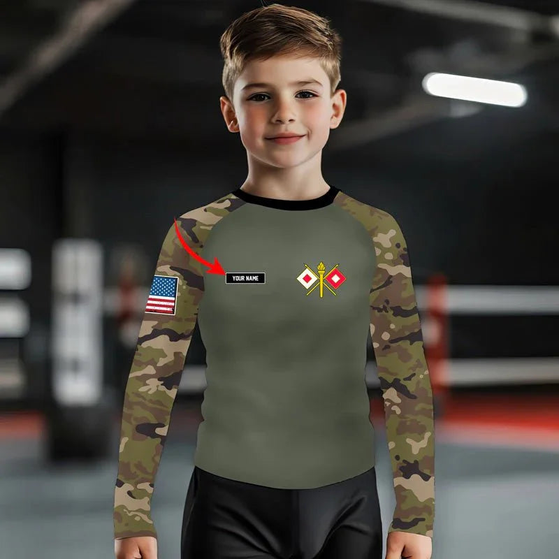 Personalized US Army Signal Corps Kids Rash Guard | Kids Rash Guard