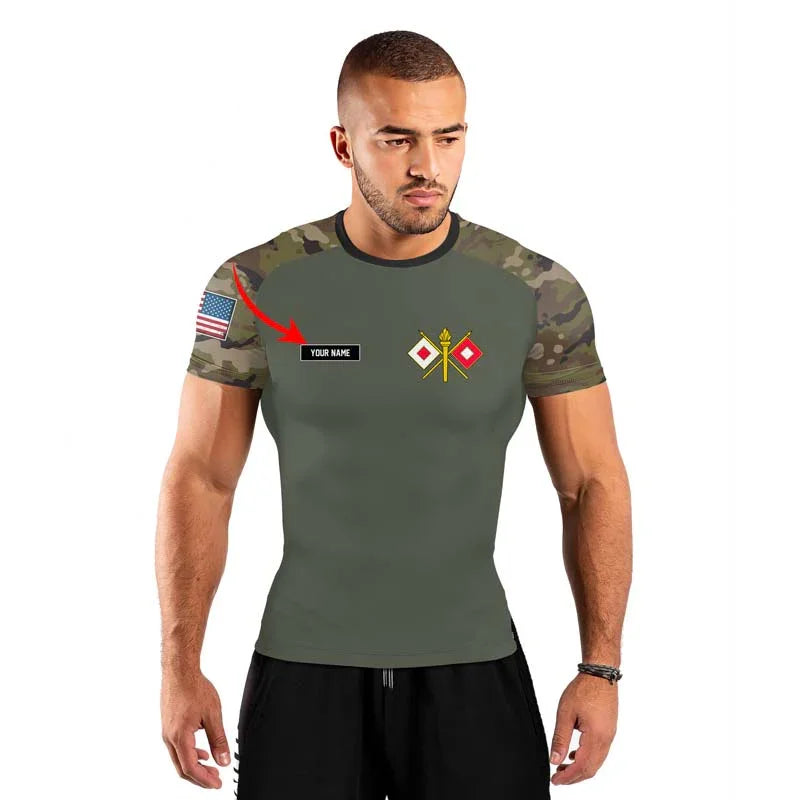Personalized US Army Signal Corps Men's Short Sleeve Rash Guard