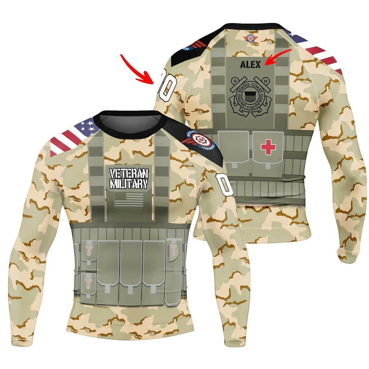 Personalized USA Coast Guard Veteran Men's Long Sleeve Rash Guard