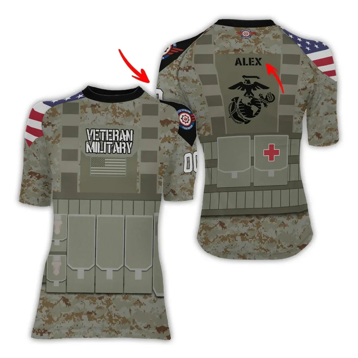 Personalized USA Marine Corp Veteran Women's Short Sleeve Rash Guard