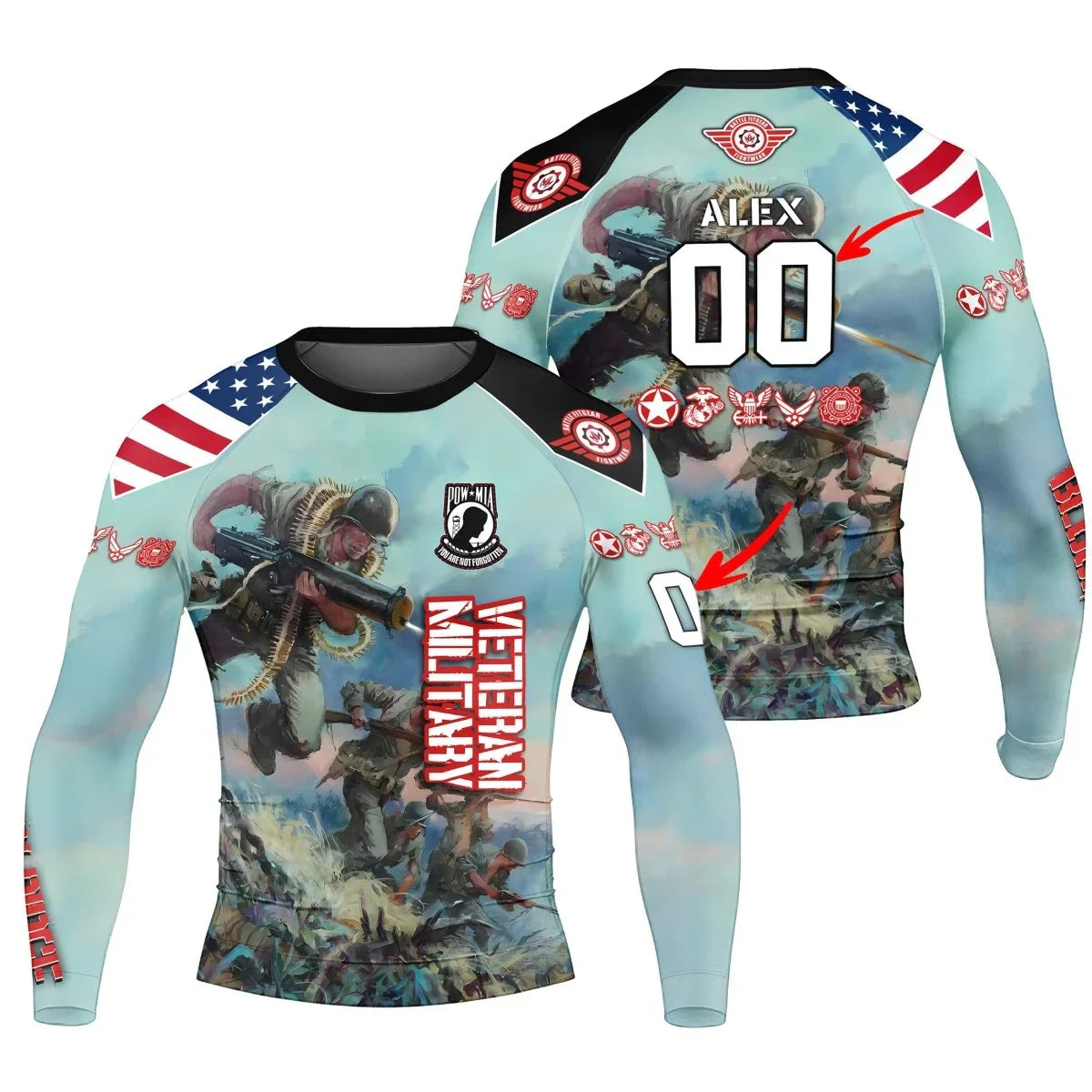 Personalized Veteran Bloody Ridge Men's Long Sleeve Rash Guard