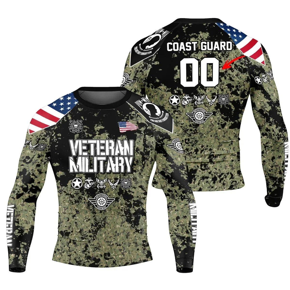 Personalized Veteran Coast Guard Camouflage Men Long Sleeve Rash Guard