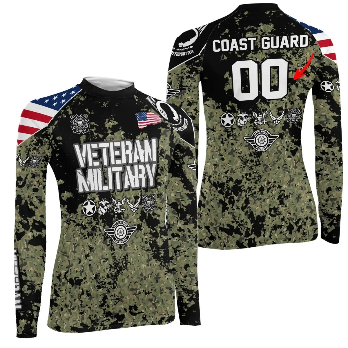 Personalized Veteran Coast Guard Camouflage Women Long Rash Guard