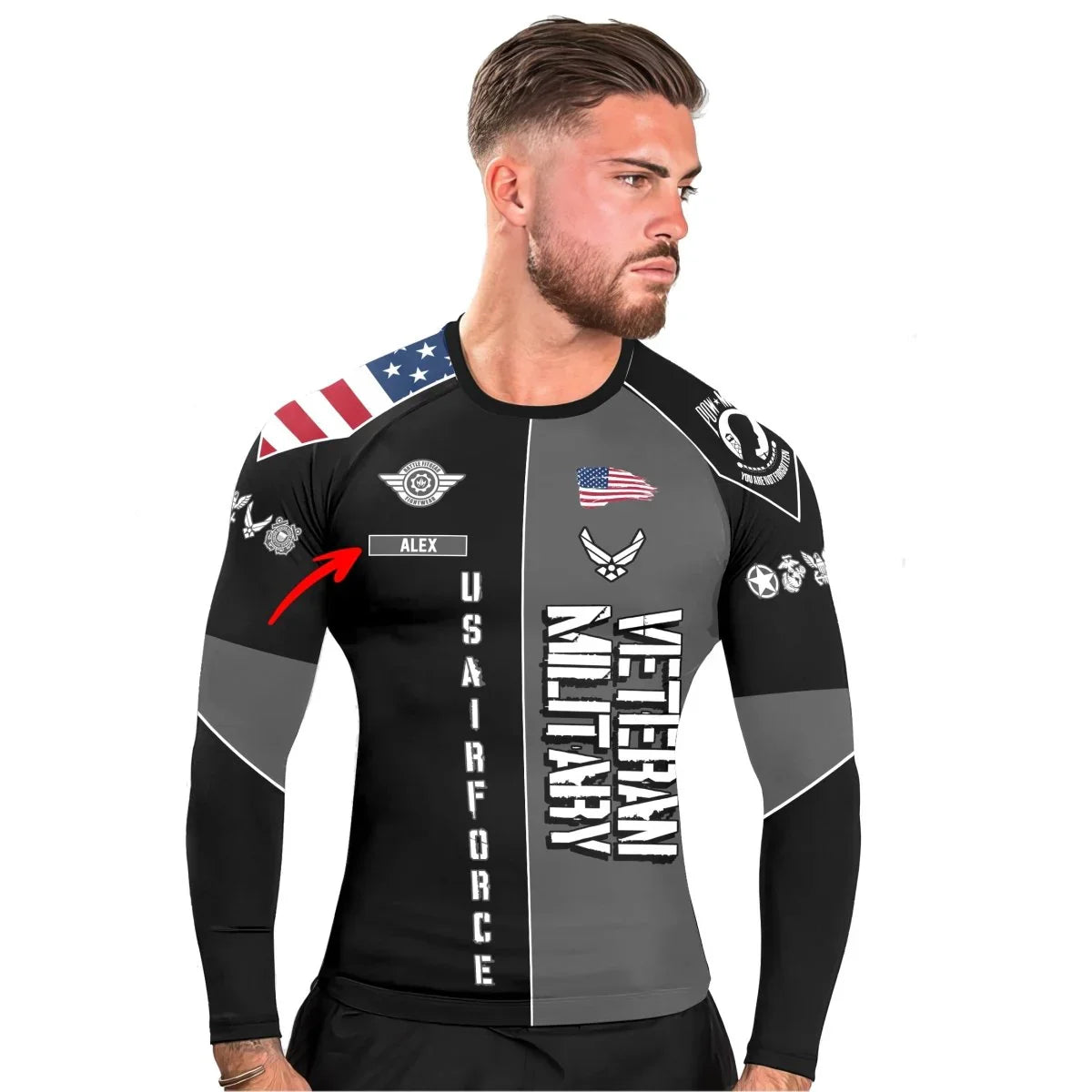 Personalized Veteran Military Air Force Men's Long Sleeve Rash Guard