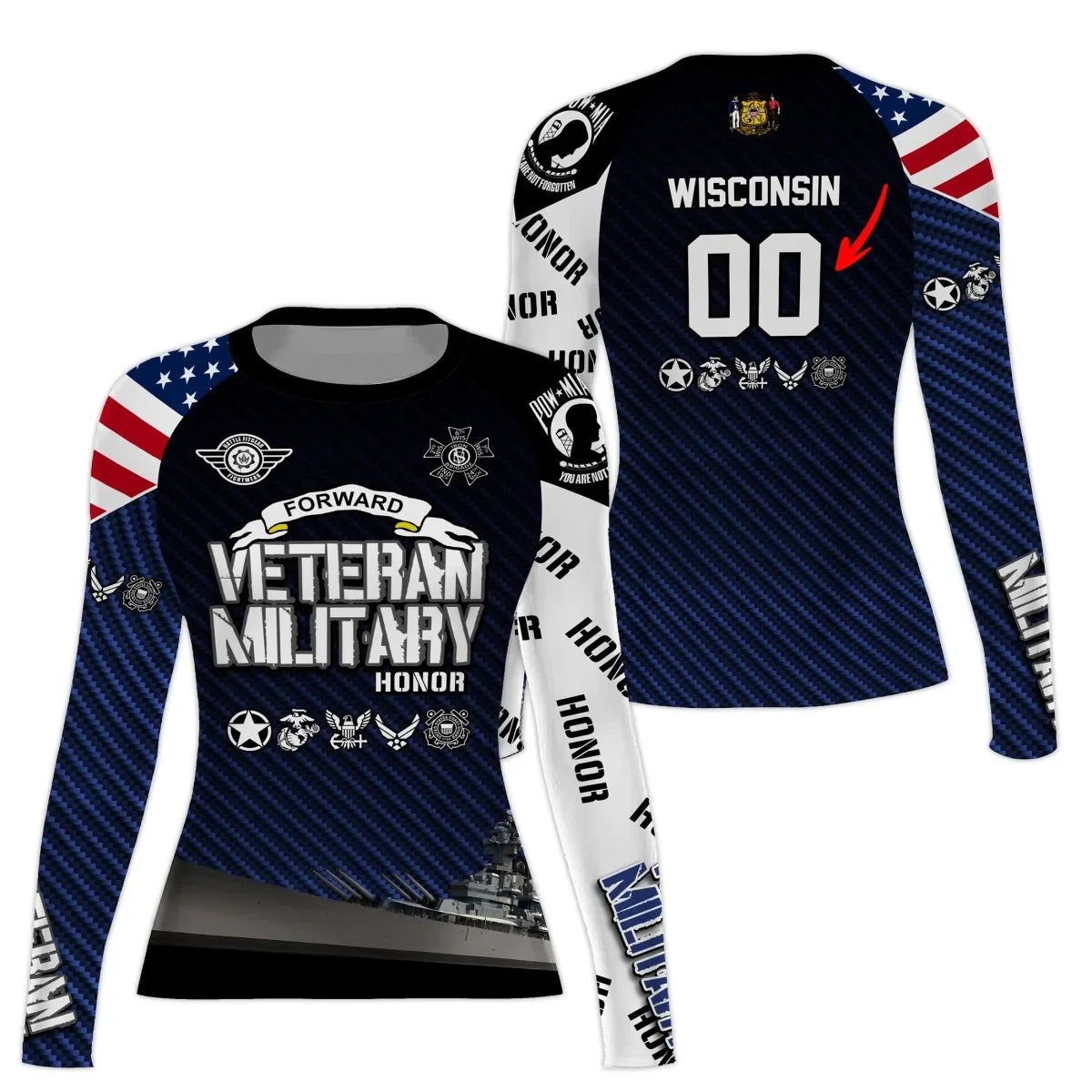 Personalized Veteran Military Honor Women's Long Sleeve Rash Guard