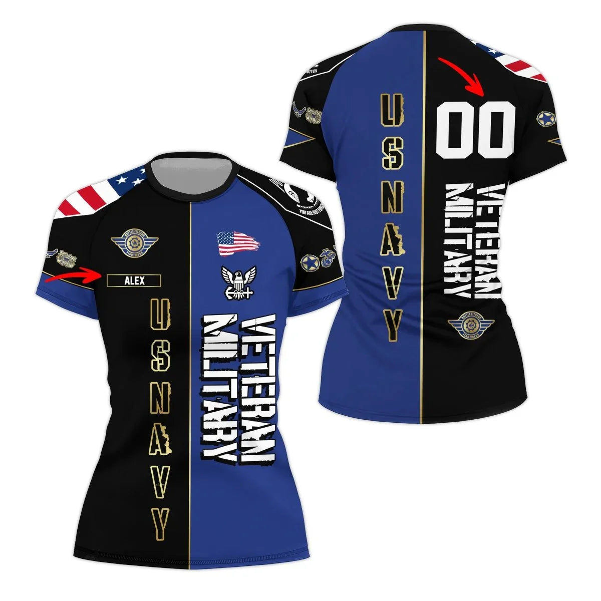 Personalized Veteran Military USNAVY Women's Short Sleeve Rash Guard