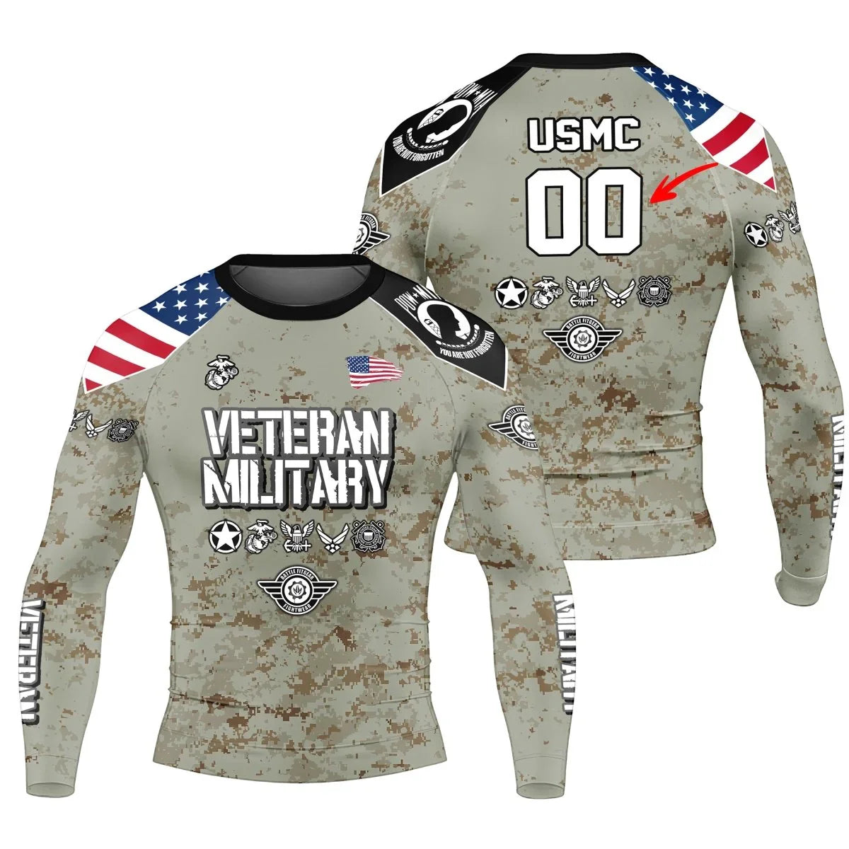 Personalized Veteran USMC Uniform Men's Long Sleeve Rash Guard