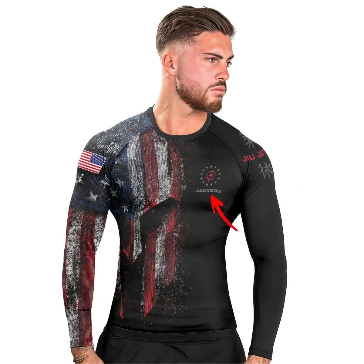 Personalized American Jiu Jitsu Men's Long Sleeve Rash Guard