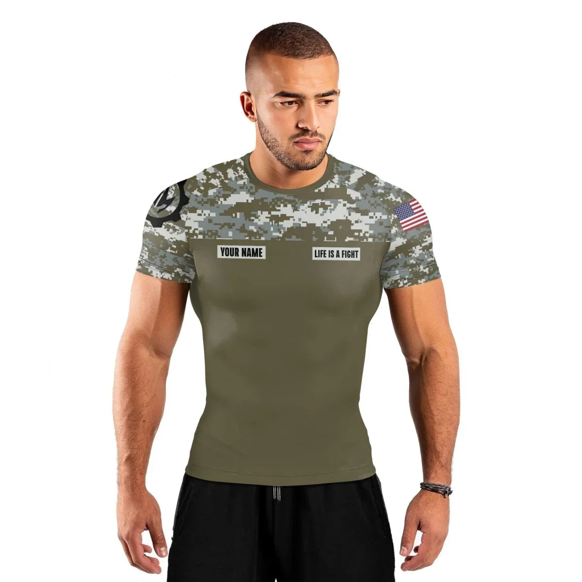 Personalized Army Camo Men's Short Sleeve Rash Guard | Army Rash Shirt