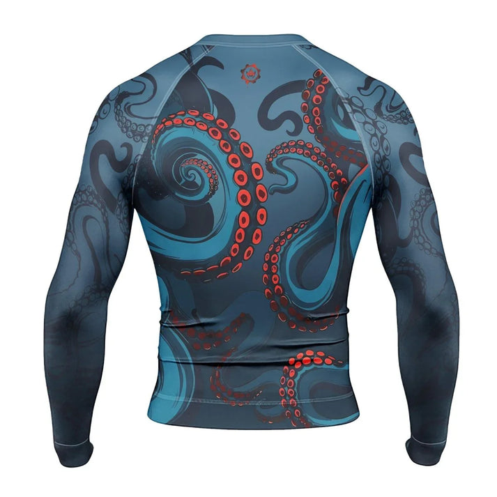Dark Sea Octopus Men's Long Rash Guard | Octopus Compression Shirt