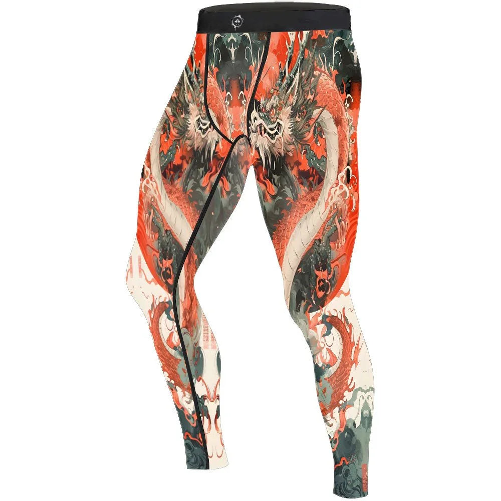 Rising Red Dragon Men's Compression Leggings | Dragon Stirrup Pants