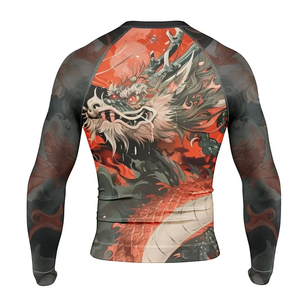 Rising Red Dragon Men's Long Sleeve Rash Guard | Dragon Workout Shirt