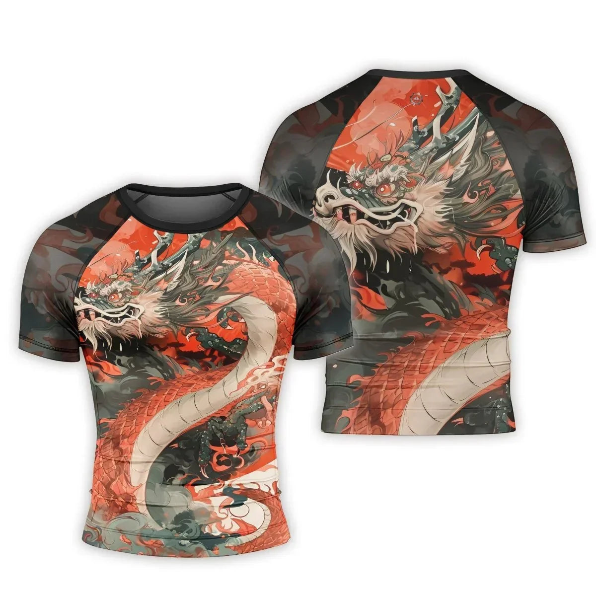 Rising Red Dragon Men's Short Sleeve Rash Guard | Dragon Workout Shirt