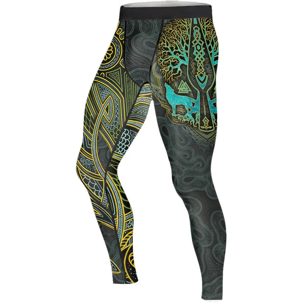Viking Wildlife Natural Men's Compression Leggings | Yoga Tights