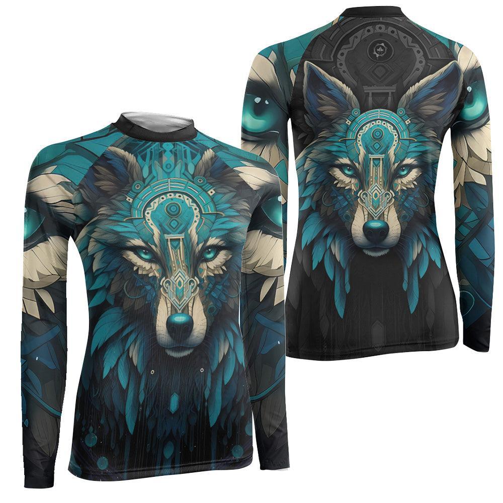 Wolf Tribal Women's Long Sleeve Rash Guard | Wolf Compression Shirt